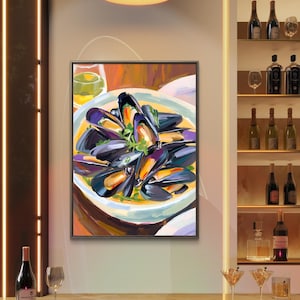 French Mussels Poster, Digital Kitchen Wall Art, Mussels Illustration ...