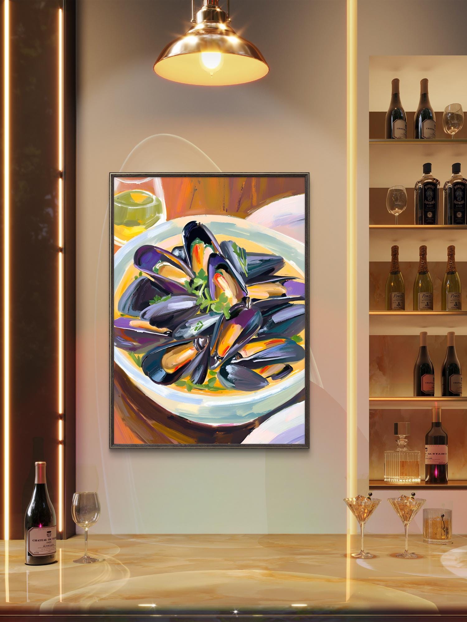 French Mussels Poster, Digital Kitchen Wall Art, Mussels Illustration ...