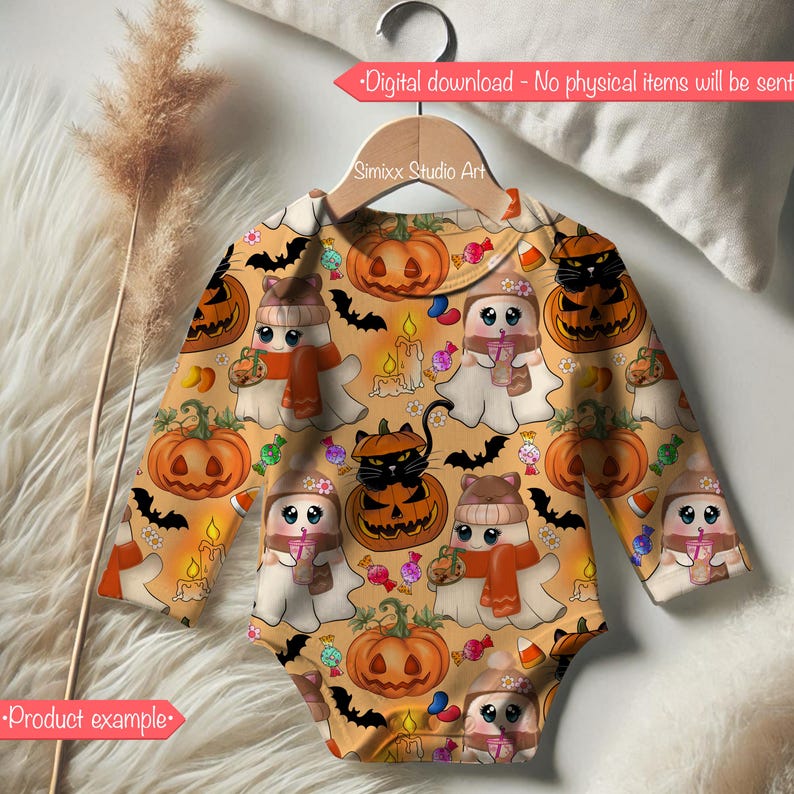 Girly Kawaii Halloween Seamless Pattern 300DPI Instant Download Digital ...
