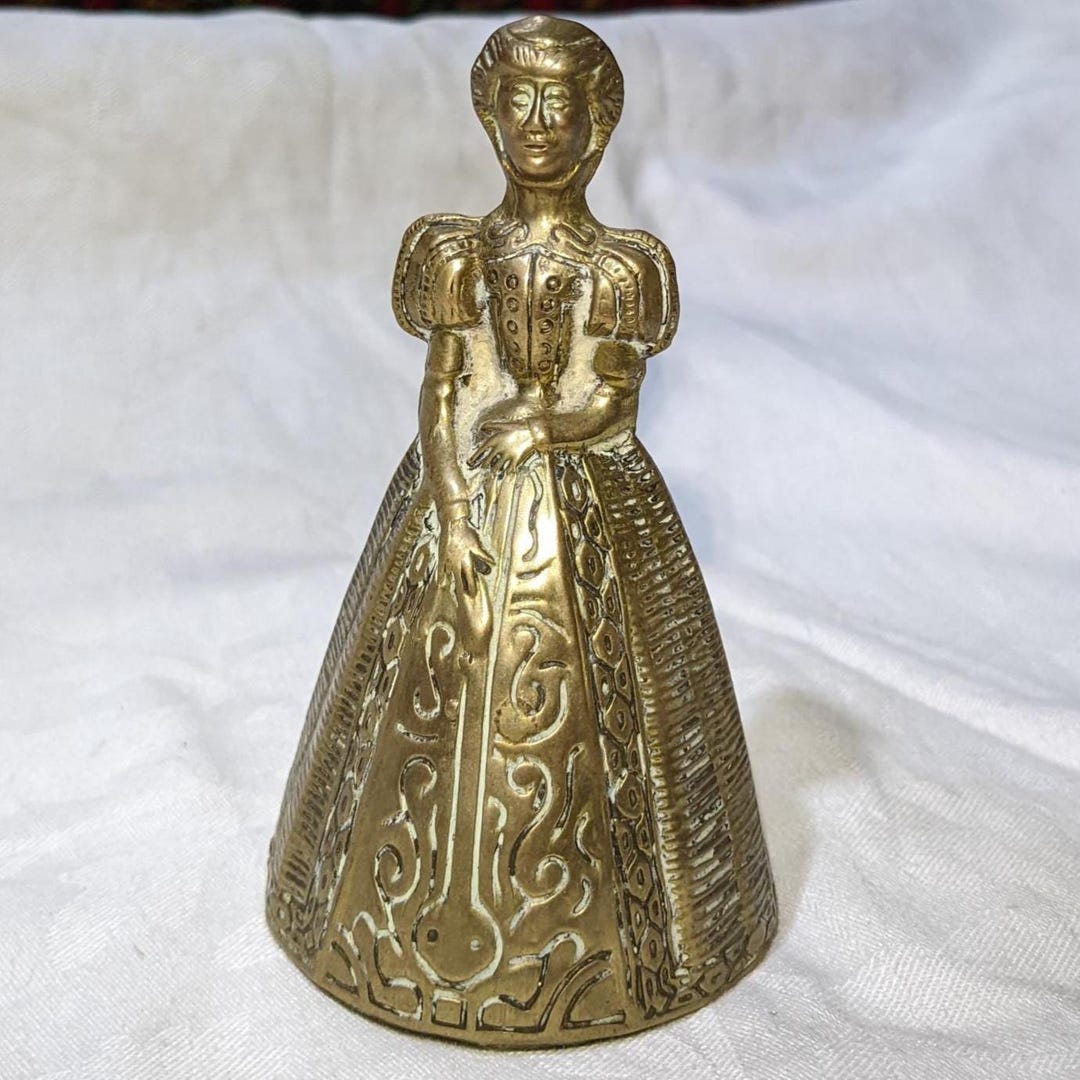 Vintage Brass Victorian Lady Figurine Hand Bell | Ornate Decorative ...