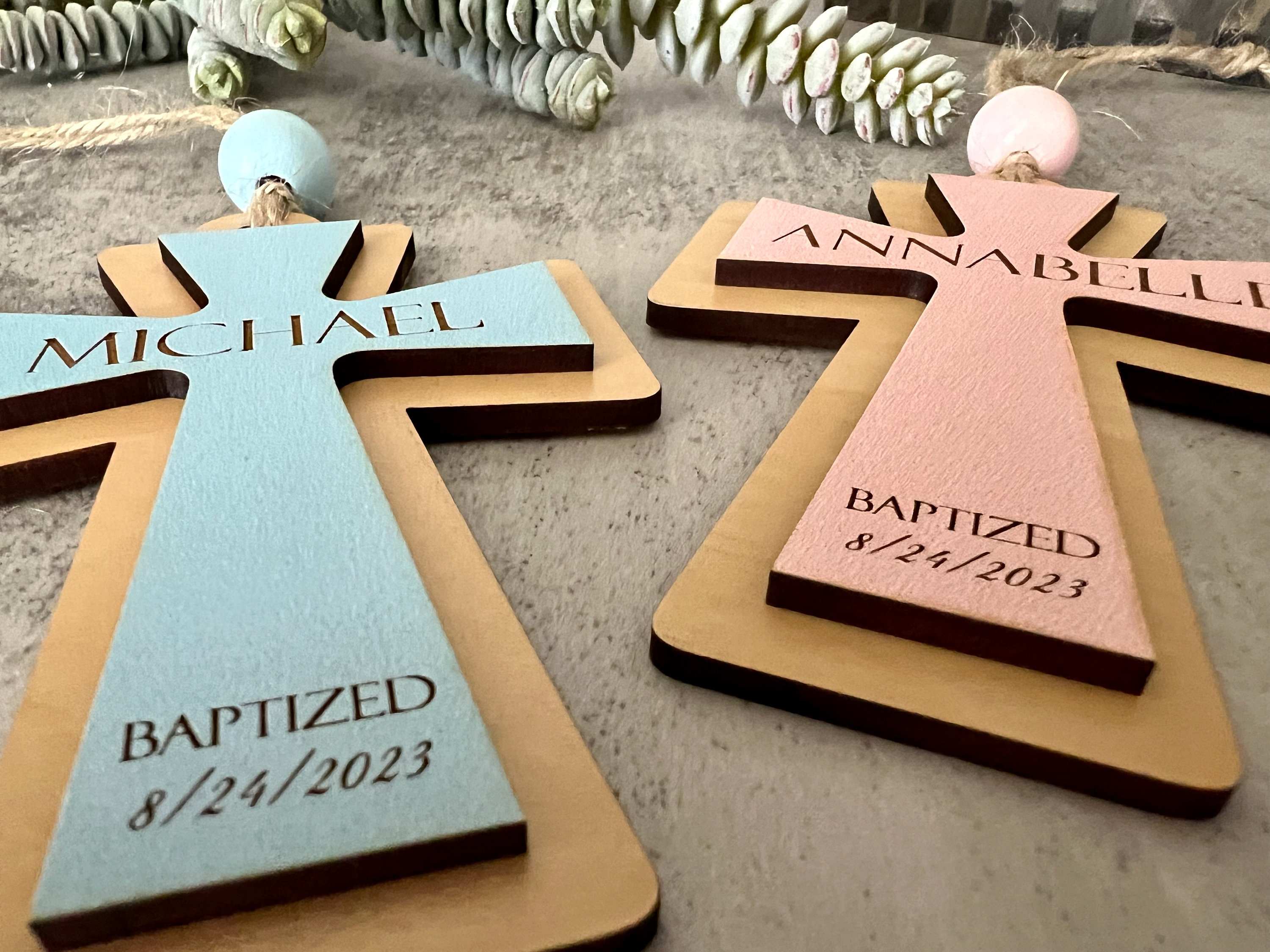 Personalized Baptism Ornament: Laser Cut Wood Cross, Godchild Gift - Etsy