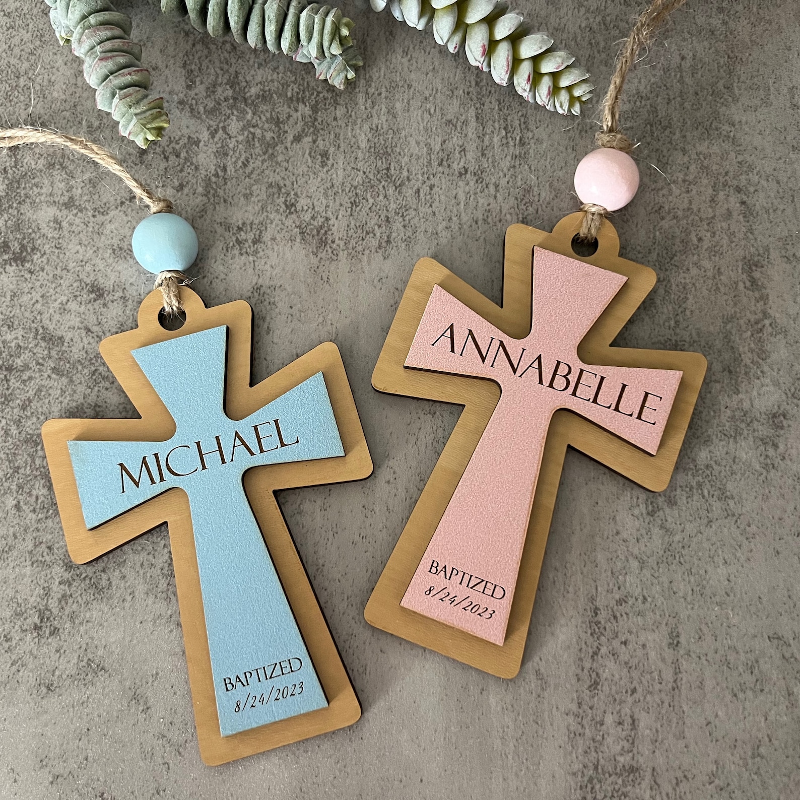 Personalized Baptism Ornament: Laser Cut Wood Cross, Godchild Gift - Etsy