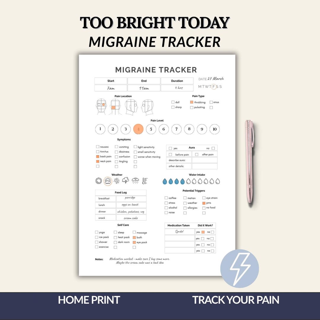 Migraine Tracker Printable - Daily Headache and Migraine Log. Track ...