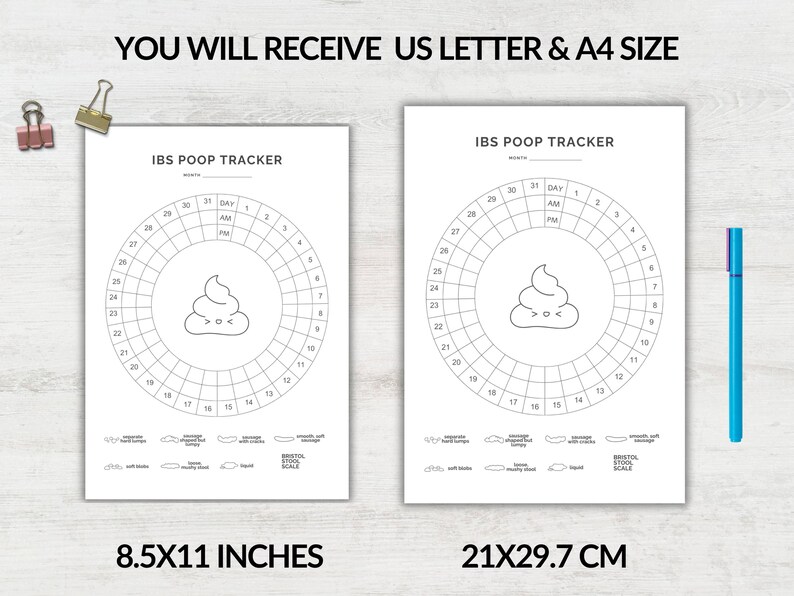 Printable IBS Poop Tracker With Bristol Stool Scale - Bowel Movement ...