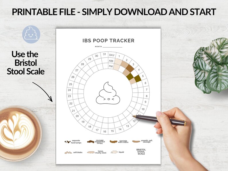 Printable IBS Poop Tracker With Bristol Stool Scale - Bowel Movement ...