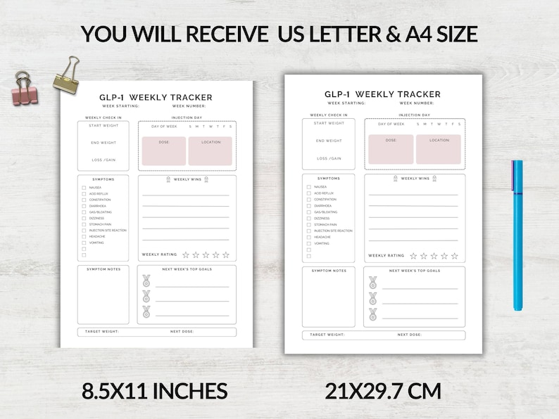GLP-1 Weekly Injection Tracker. Printable Log for Monitoring Weight ...
