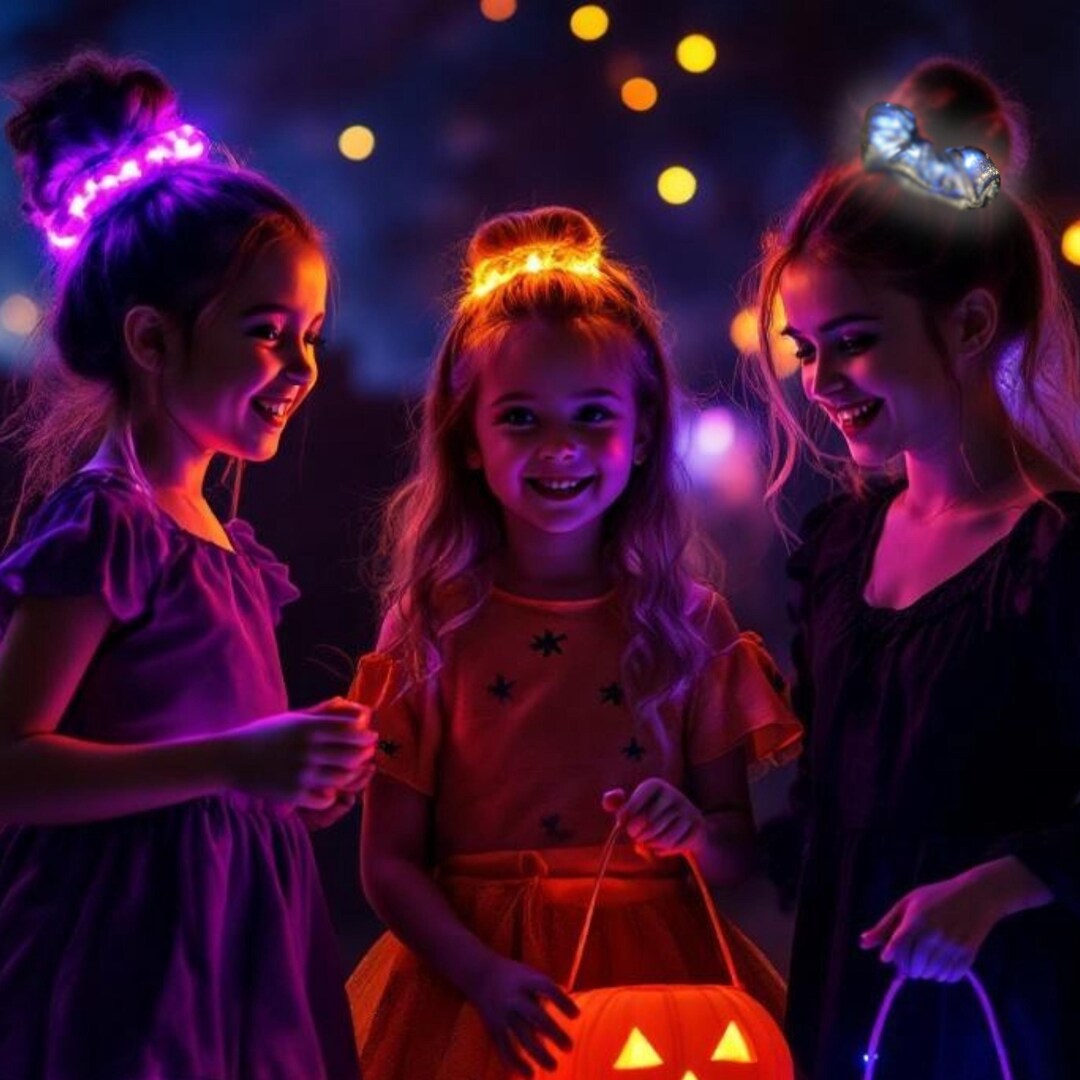 Black Orange Green or Purple Light up Scrunchie 3-pack – Glow Hair Ties ...
