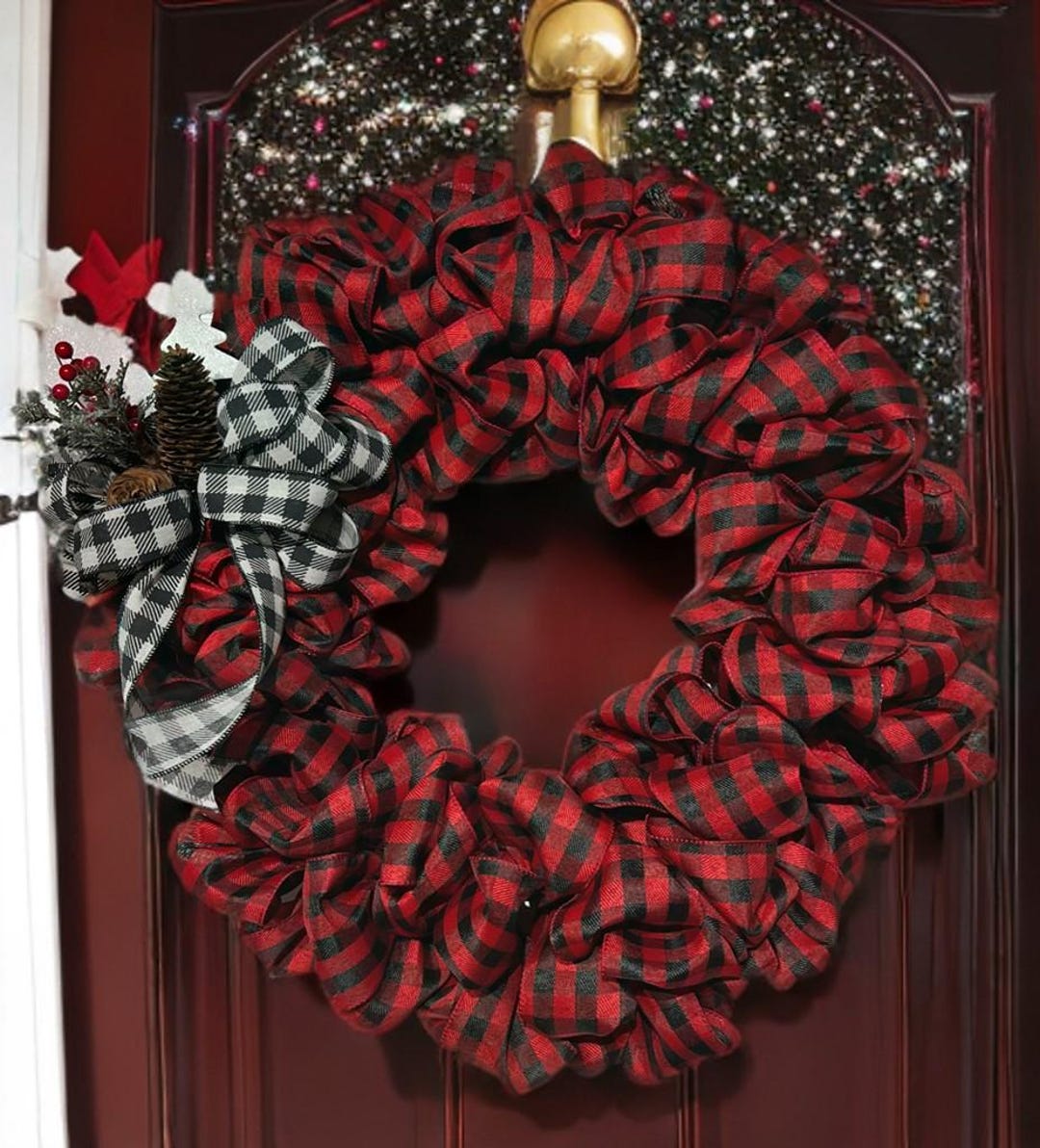 Red Buffalo Checker Plaid Ribbon Christmas Holiday Wreath - Etsy