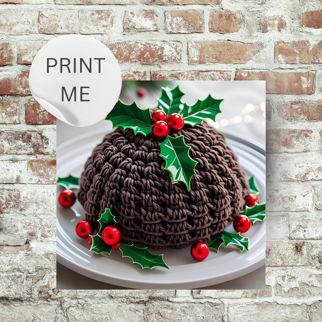 Crochet Printable Christmas Pudding Card, Festive Yarn Lover Gift ...
