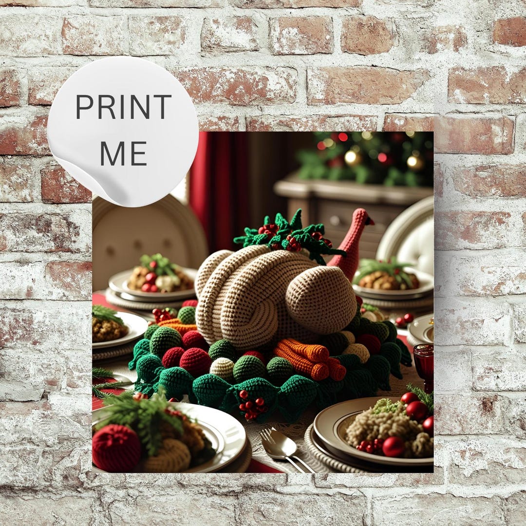 Crochet Printable Christmas Dinner Card, Yarn Craft Card, Digital ...