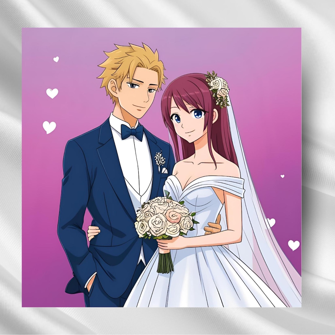 Anime Wedding Card PNG | Digital Download | Kawaii Couple Wedding Card ...