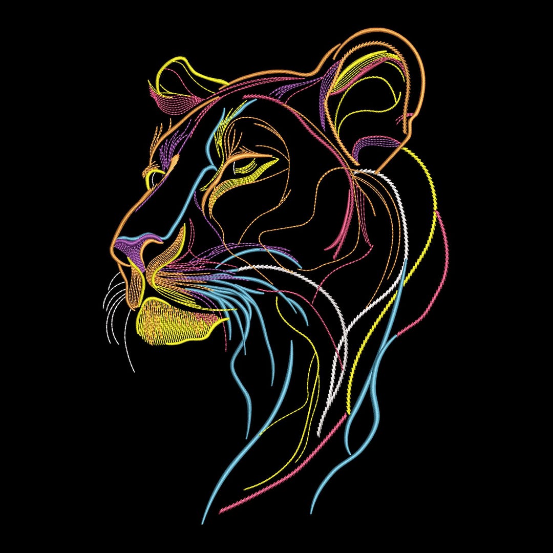 Colorful Lion Line Art Machine Embroidery Design, 6 Sizes, Instant ...