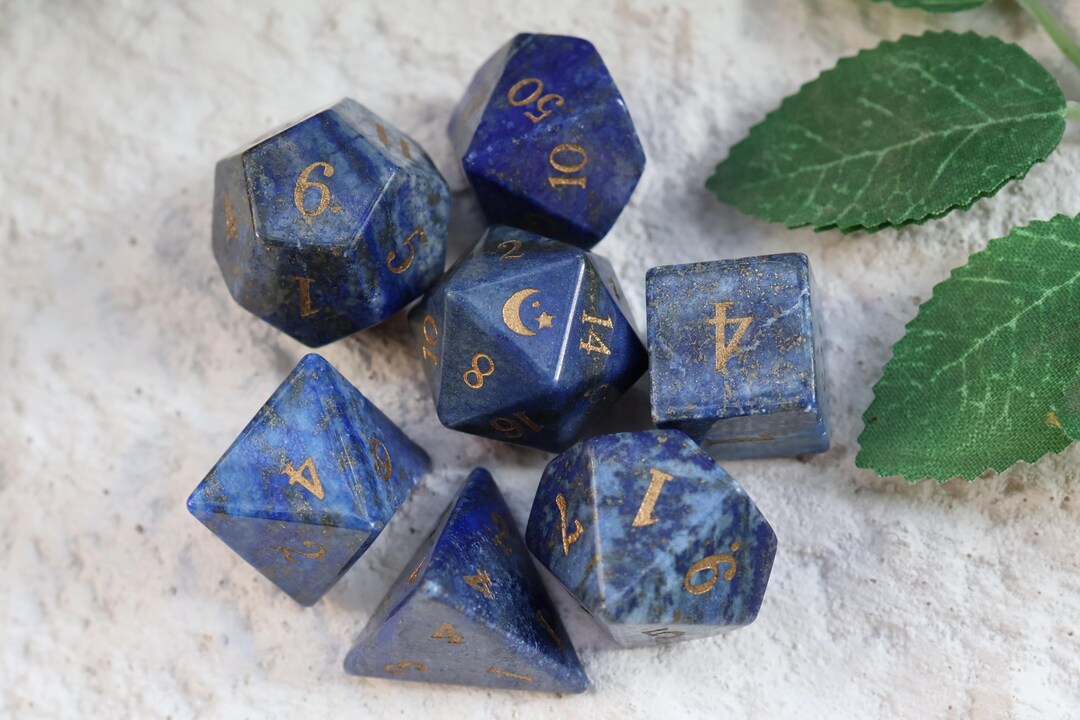 Natural Lapis Lazuli DND Dice Set: Spiritual Gemstone, Moon & Star D20 ...