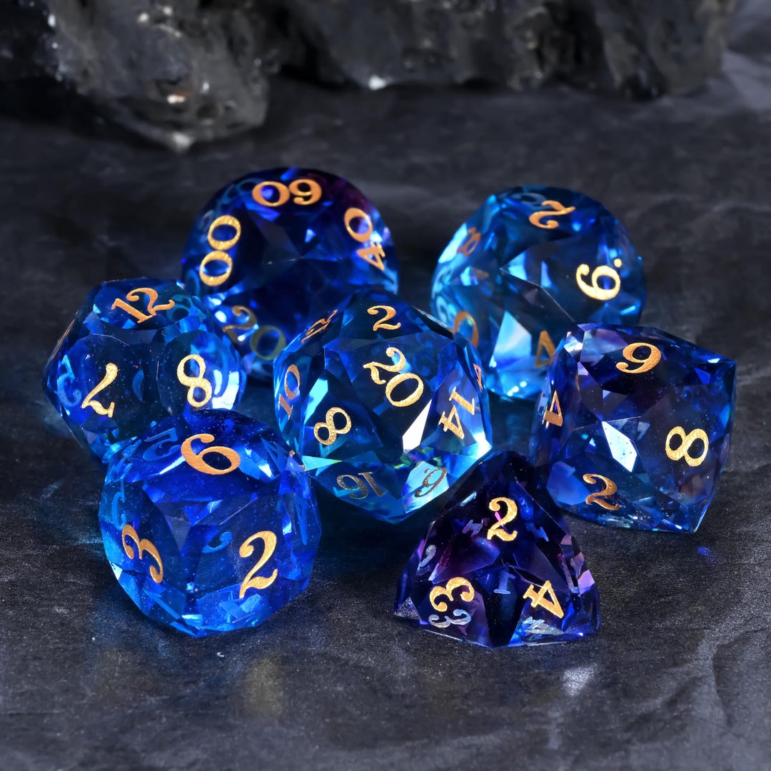 Oceanic Deep Blue Crystal Glass Dice Set: Multifaceted Prism&dnd - Etsy