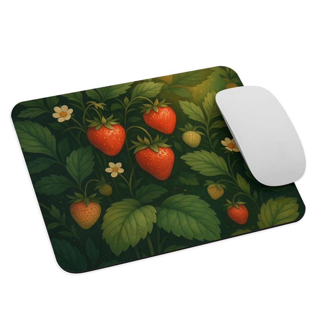 Botanical Strawberry Mouse Pad – Summer Fruit Mouse Mat With Berries ...