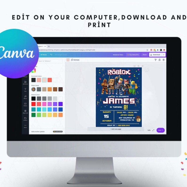 Roblox Birthday Invitation Template, Game Party Invite (canva Editable ...