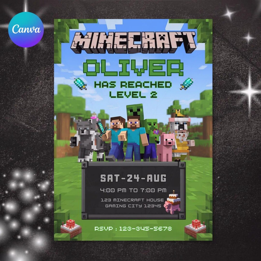 Editable Pixel Birthday Invitation Block Party Invite Gamer Birthday ...