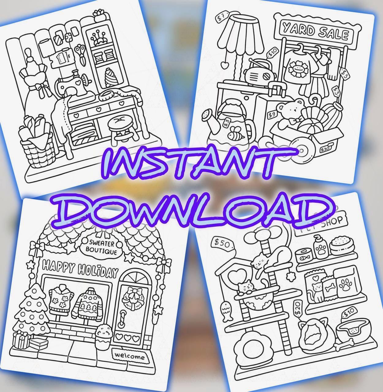 Coco Wyo Cat Shop Digital Coloring Book Instant Download Cozy Coloring ...