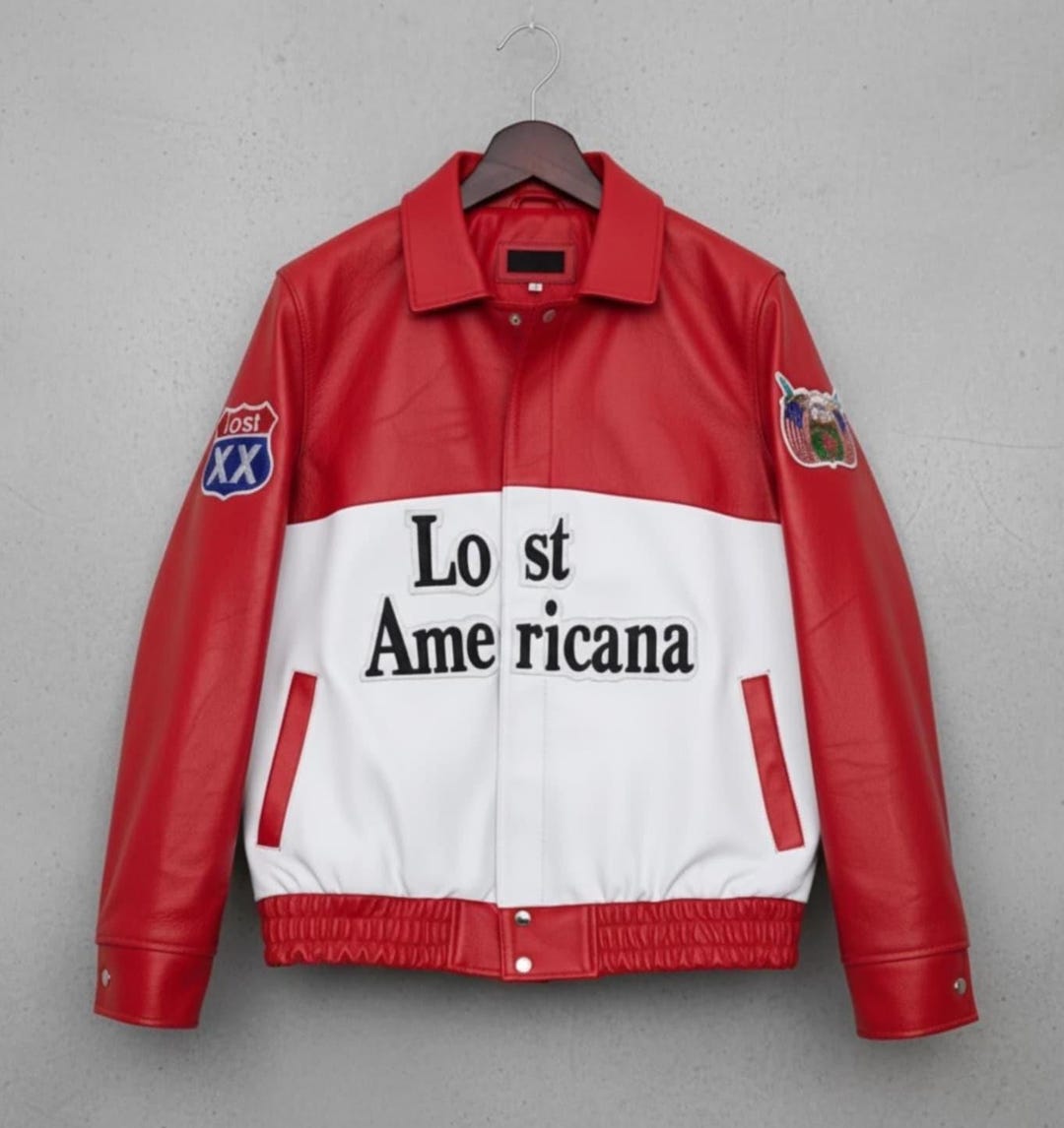 Machine Gun Kelly Lost Americana Jacket | Red White Leather Bomber ...
