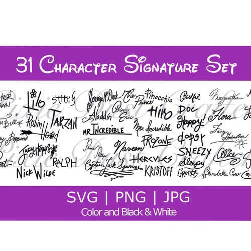 Character Princess Signature Autograph Set SVG JPG PNG - Etsy