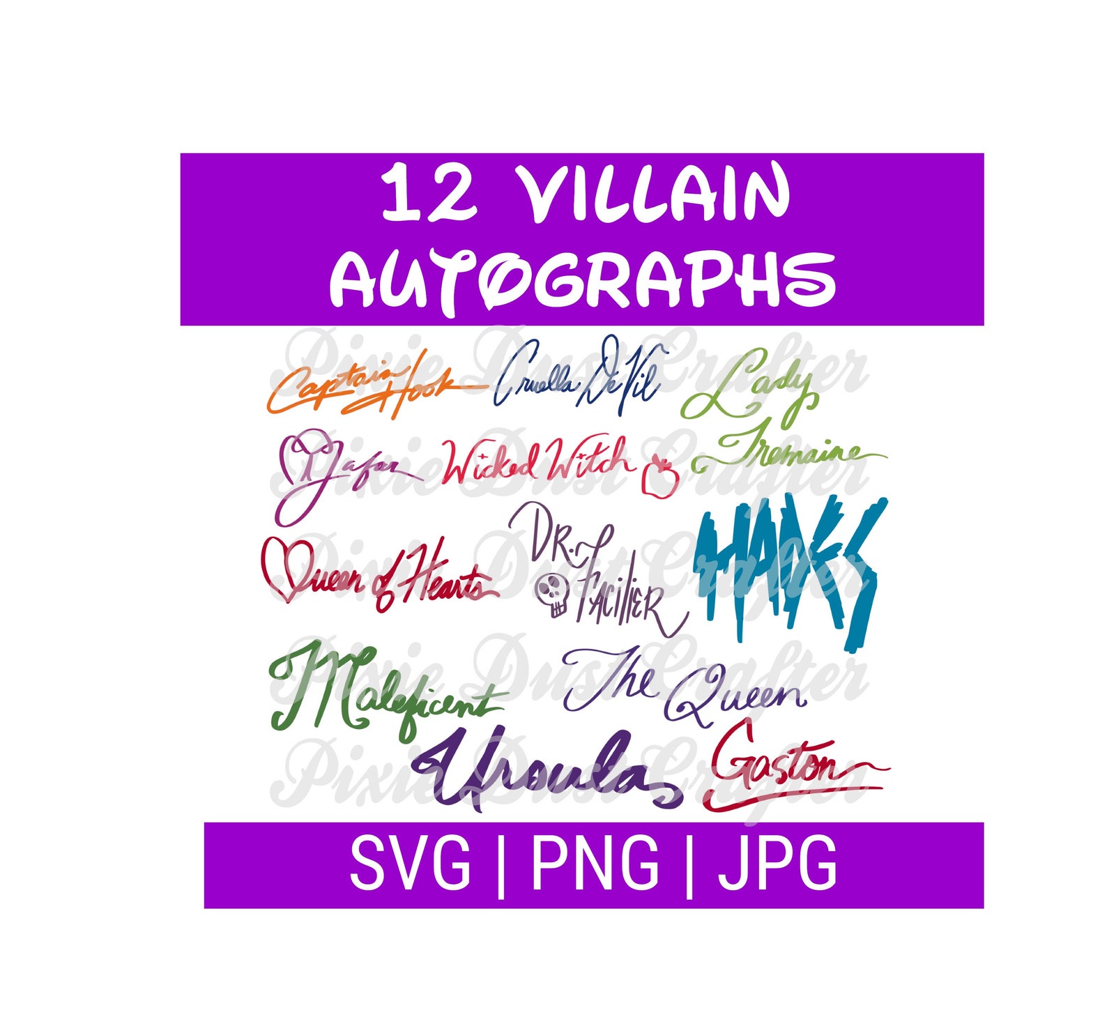 Villain Signature Autograph Set Character Autographs SVG - Etsy UK