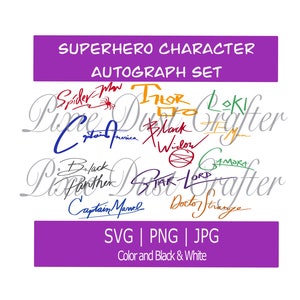 Superhero Character Signature Autograph Set SVG | JPG | PNG | Captain ...