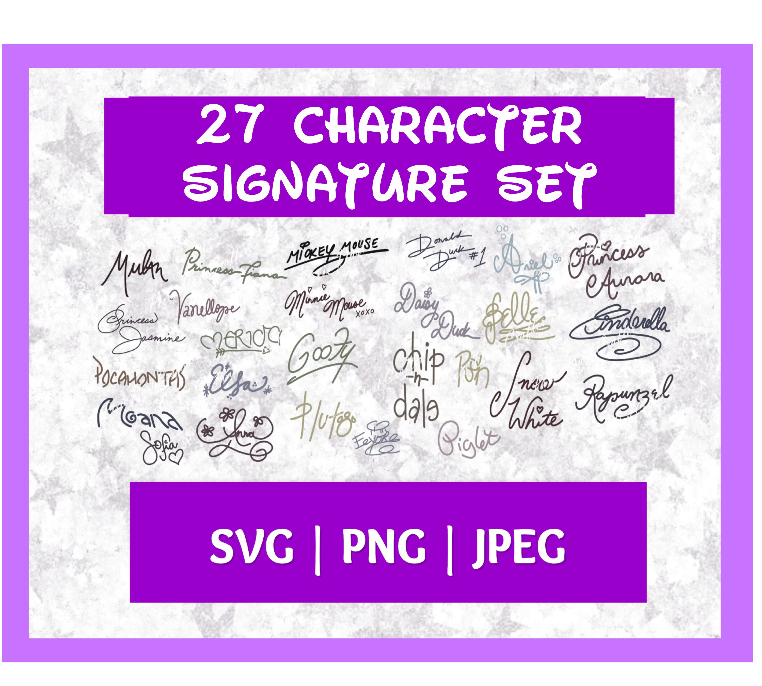 Character Princess Signature Autograph Set SVG JPG PNG - Etsy