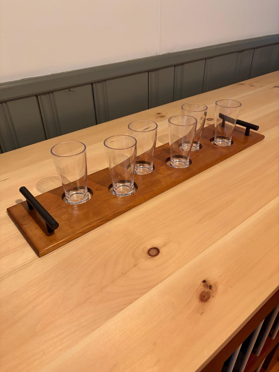 Handmade Walnut Beer Flight Tray: Rustic Barware With 6 Glasses - Etsy
