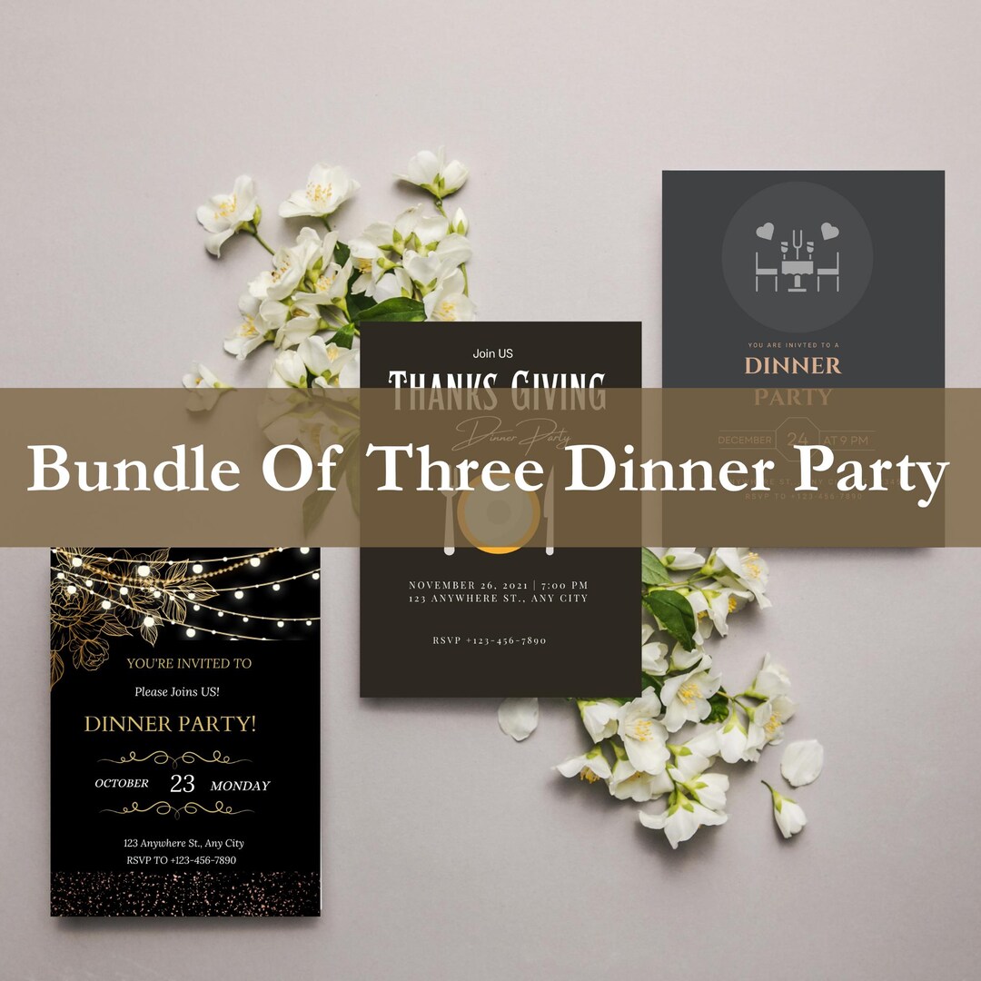 Editable Dinner Party Invitation Bundle: Elegant Celebration Templates ...