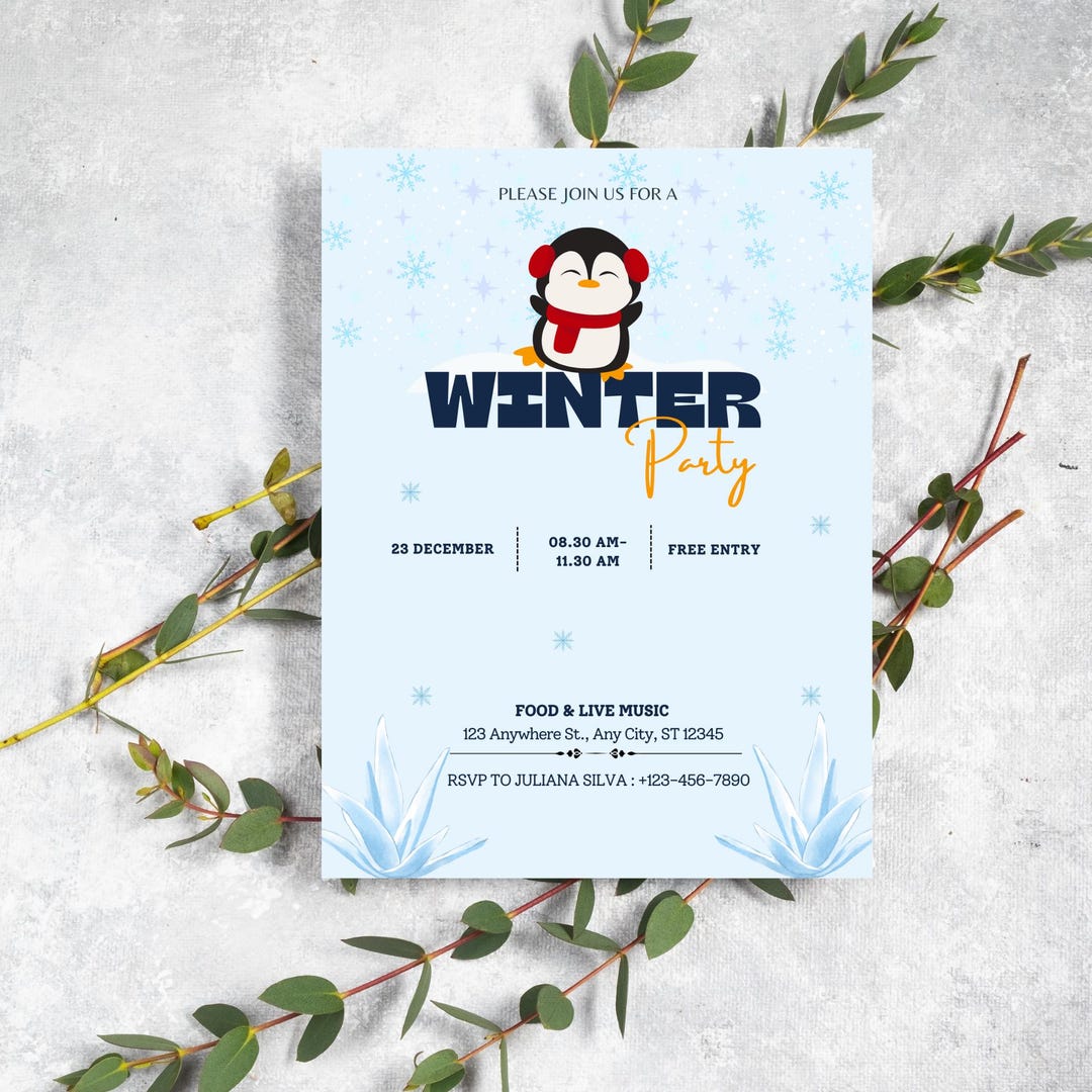 Winter Party Invitation | Winter Holiday Party Template | Snowy ...