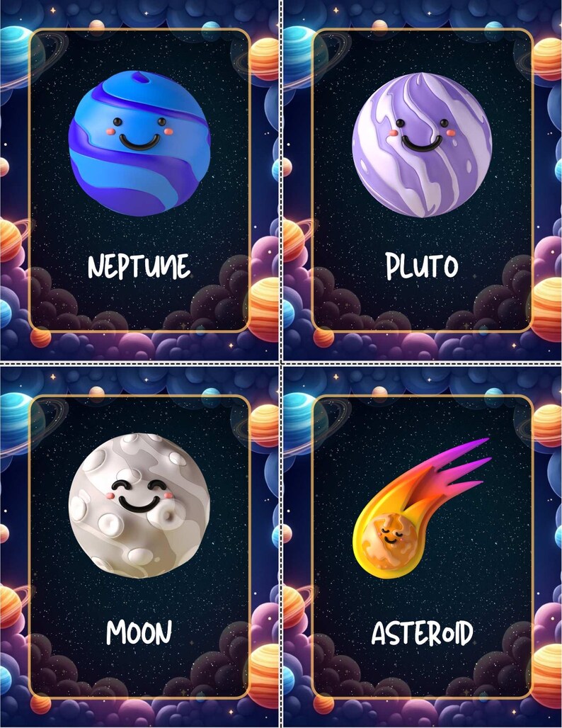 3D Planets Flashcards: Solar System Learning for Kids (printable A4 Set ...