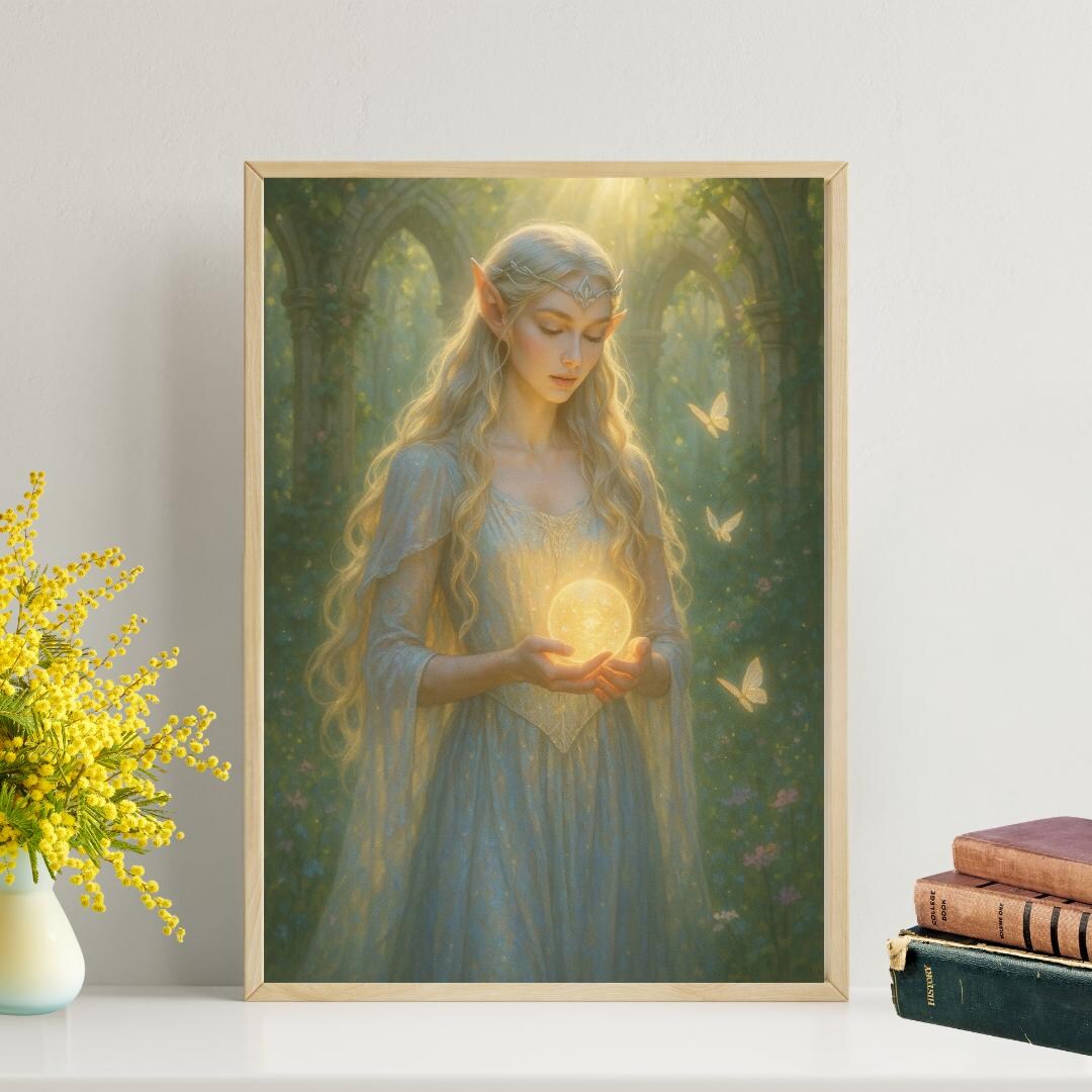 Elven Princess With Glowing Orb Wall Art: Magical Elf Woman in ...