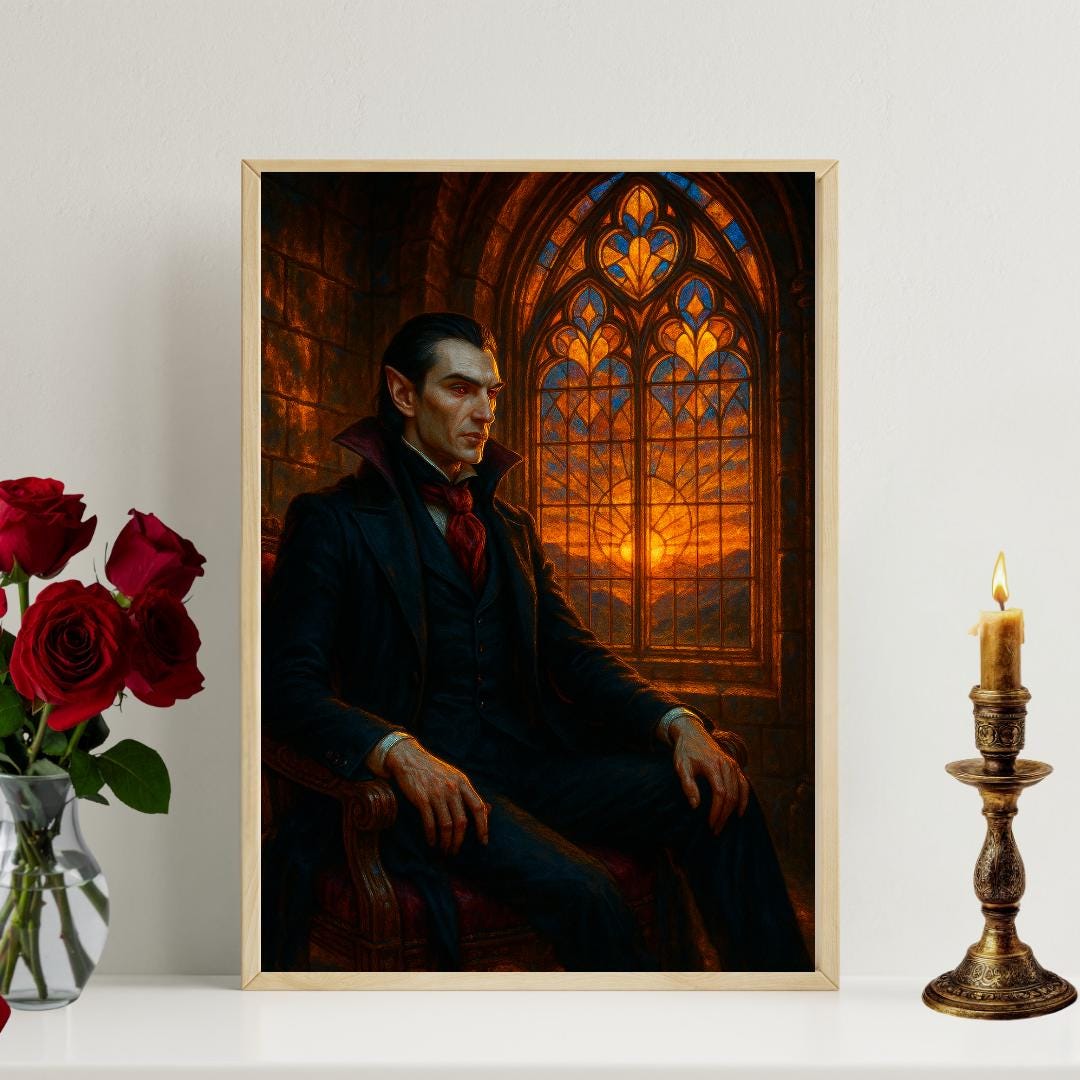 Vampire Gothic Portrait Wall Art: Dracula in Castle Chair Dark Academia ...