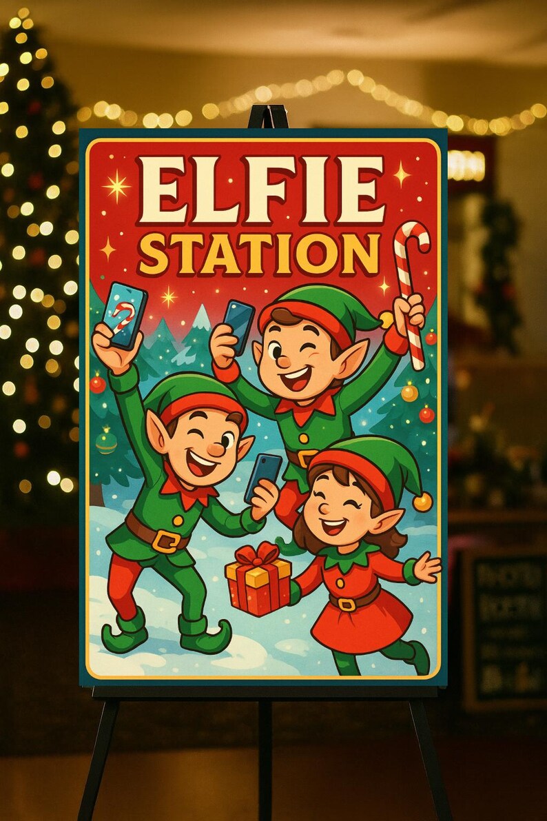 Elfie Station Christmas Photo Booth Sign: Holiday Selfie Party Poster ...