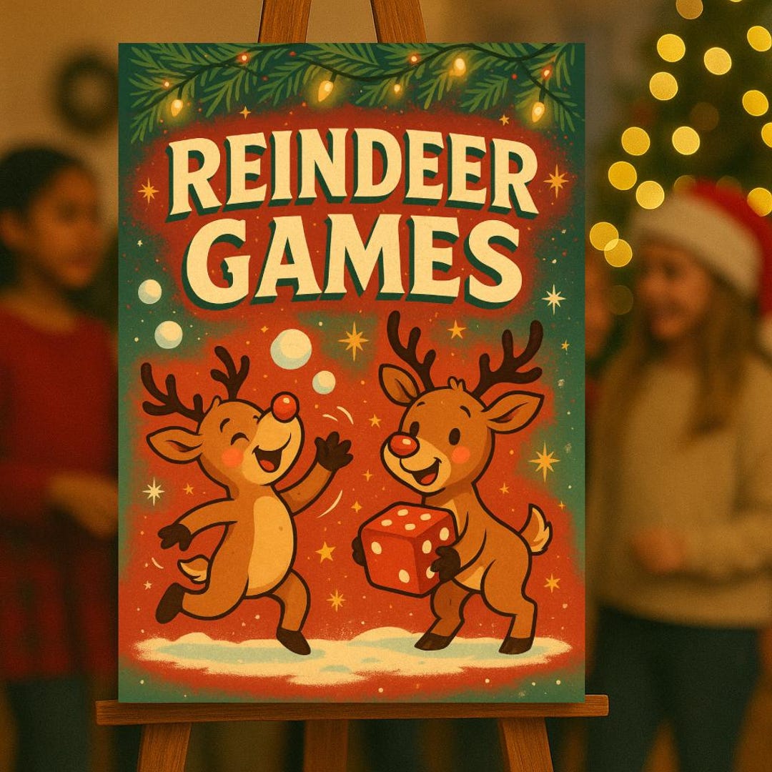 Reindeer Games Christmas Party Sign, Holiday Wall Art, Digital Download ...