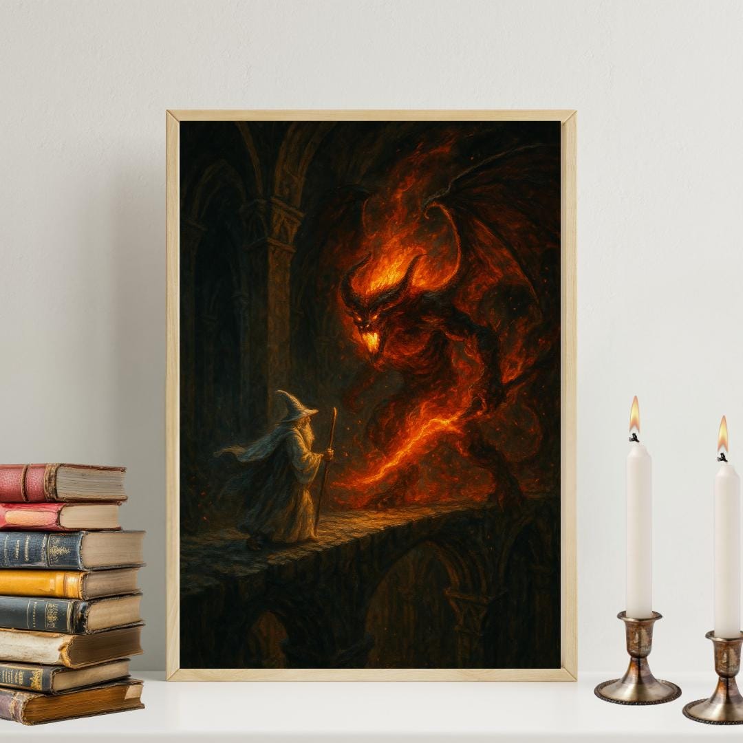 Epic Wizard Vs Fire Demon Wall Art: Medieval Journey Literary Fantasy ...