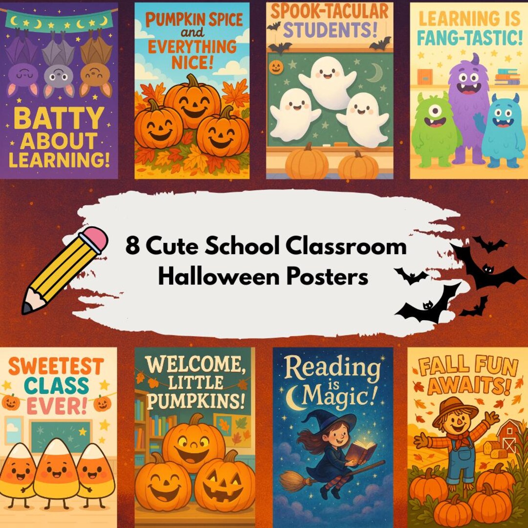 8 Classroom Halloween Posters for Kids: Motivational Learning Autumn ...