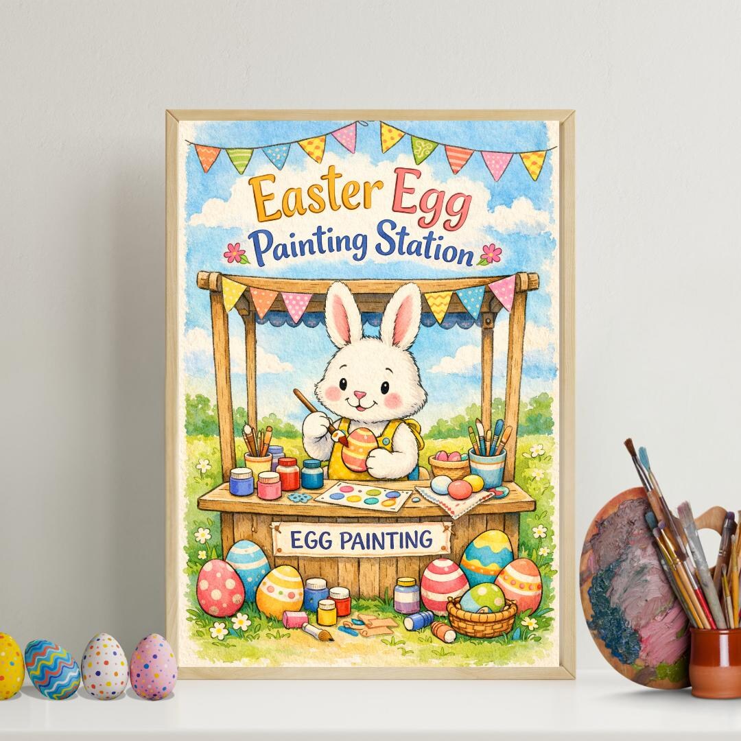 Easter Egg Painting Station Printable Sign: Bunny Springtime Craft ...