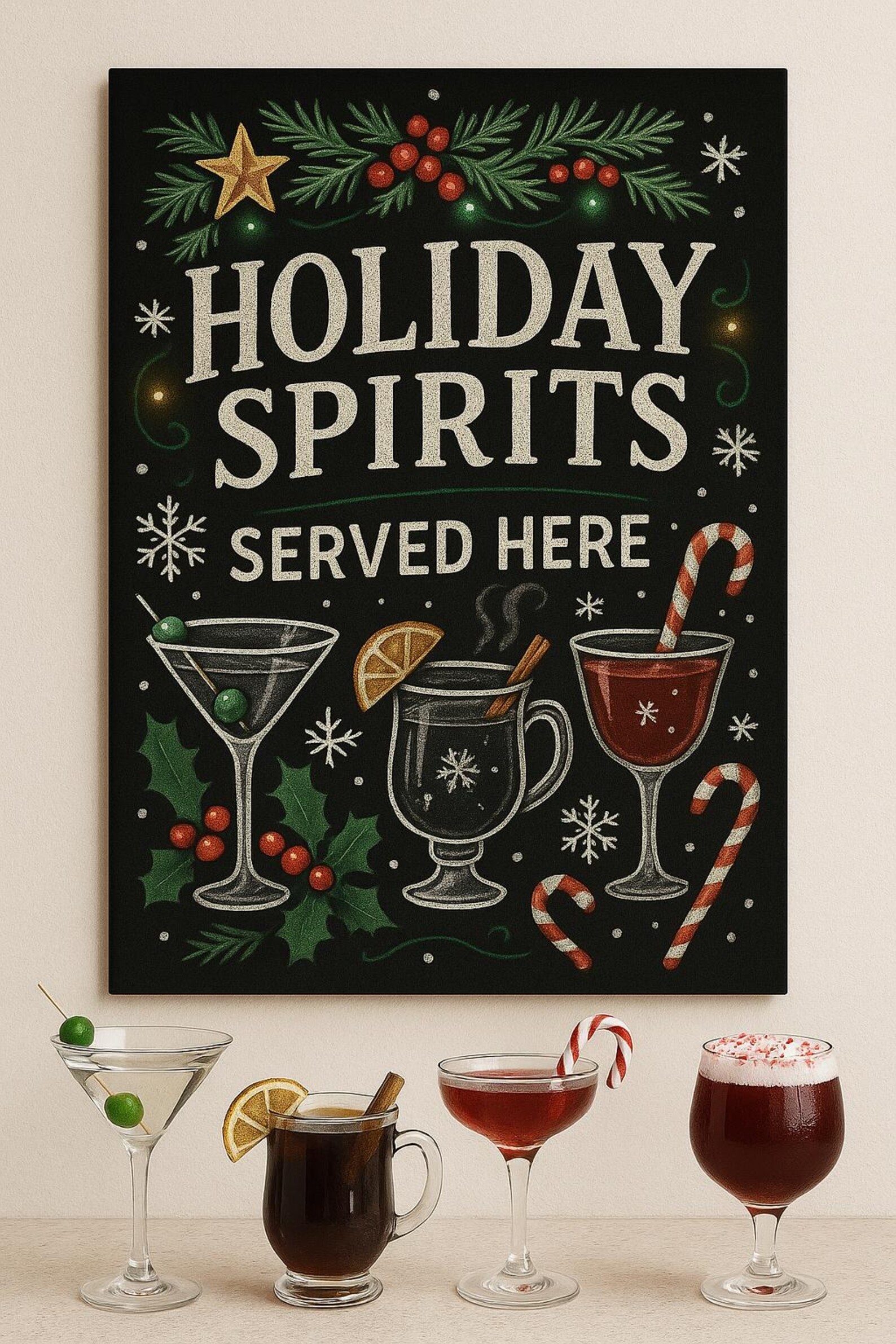 Holiday Spirits Served Here Sign: Christmas Party Festive Cocktail Bar ...