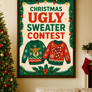Christmas Ugly Sweater Contest Sign | Holiday Party Decoration ...