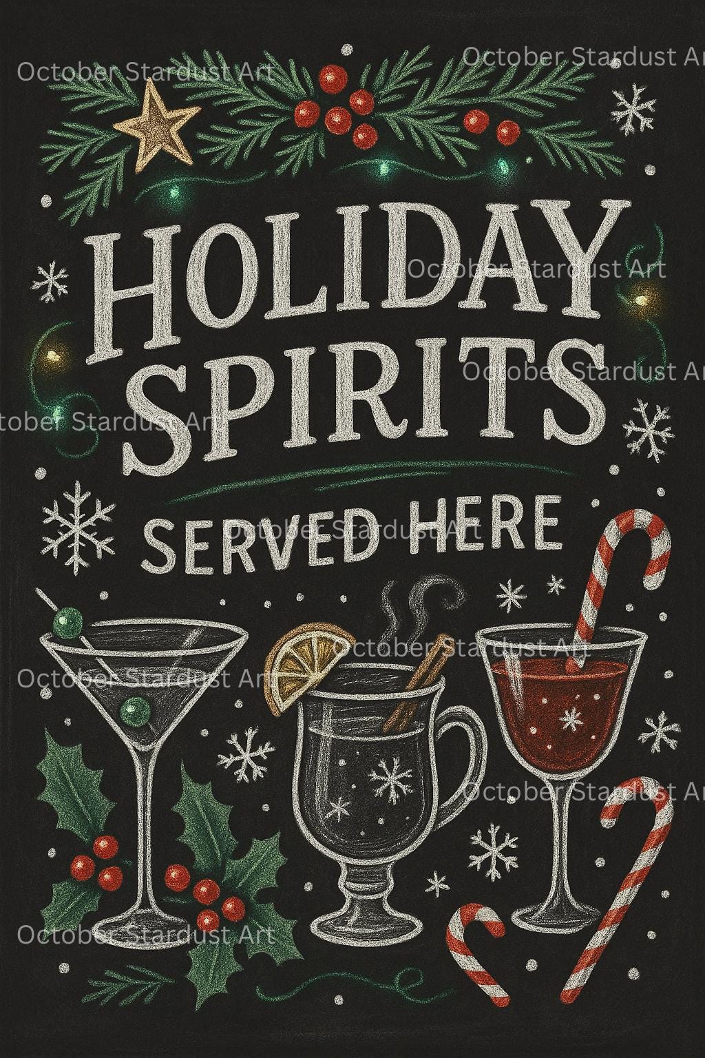 Holiday Spirits Served Here Sign: Christmas Party Festive Cocktail Bar ...