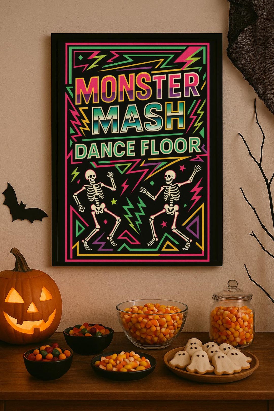Monster Mash Dance Floor Digital Download, Retro Neon Halloween Art ...
