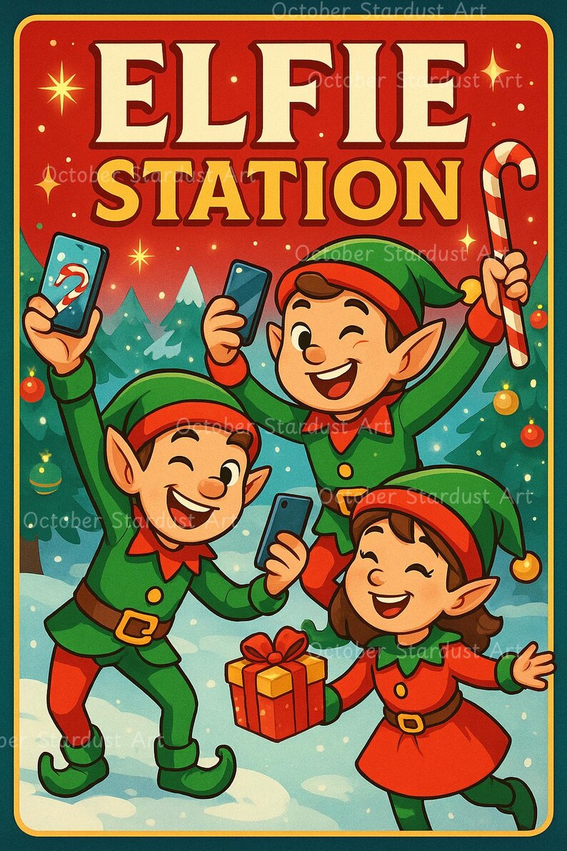 Elfie Station Christmas Photo Booth Sign: Holiday Selfie Party Poster ...