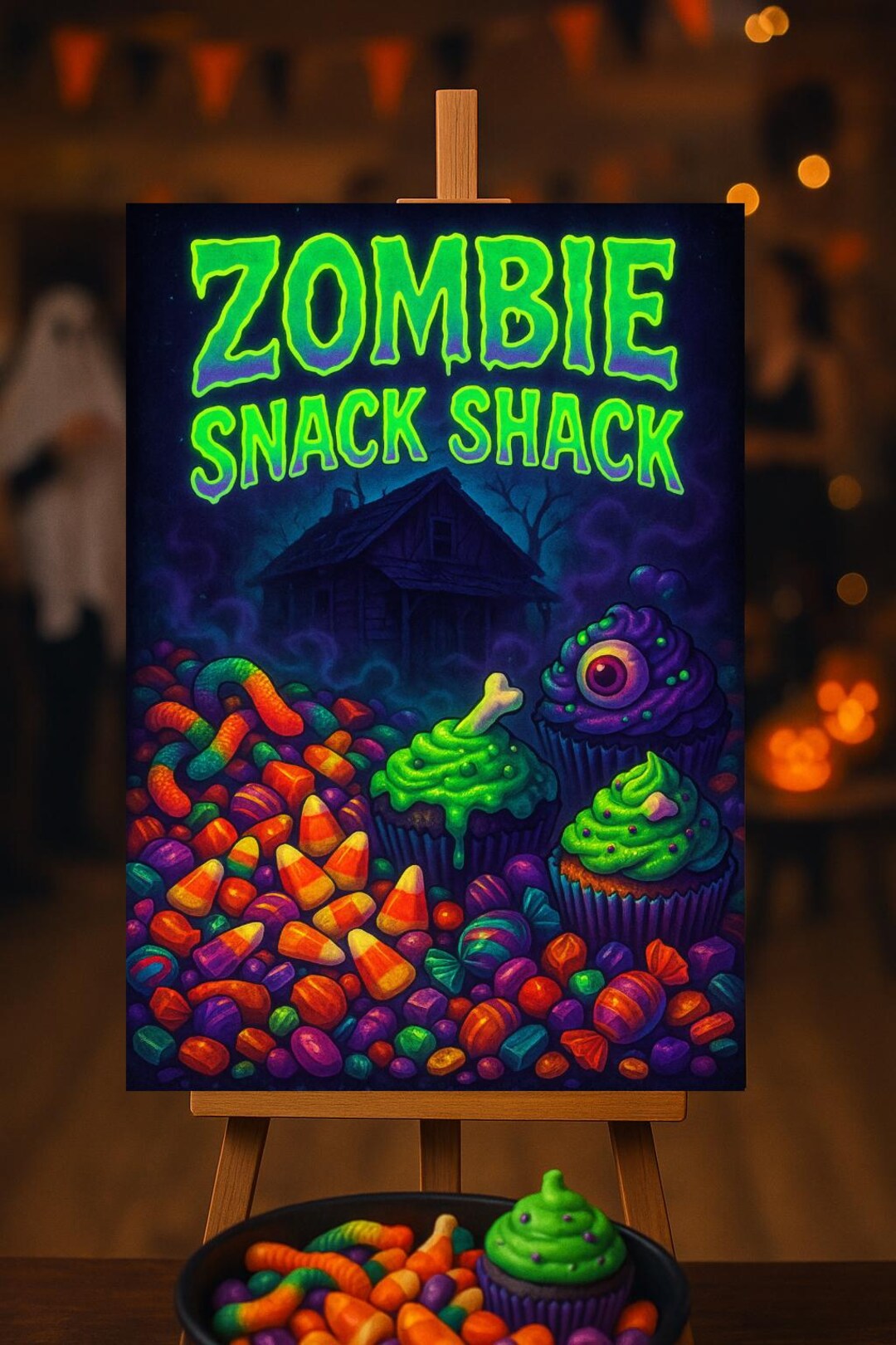 Zombie Snack Shack Sign: Halloween Candy Table Decoration, Spooky Party ...