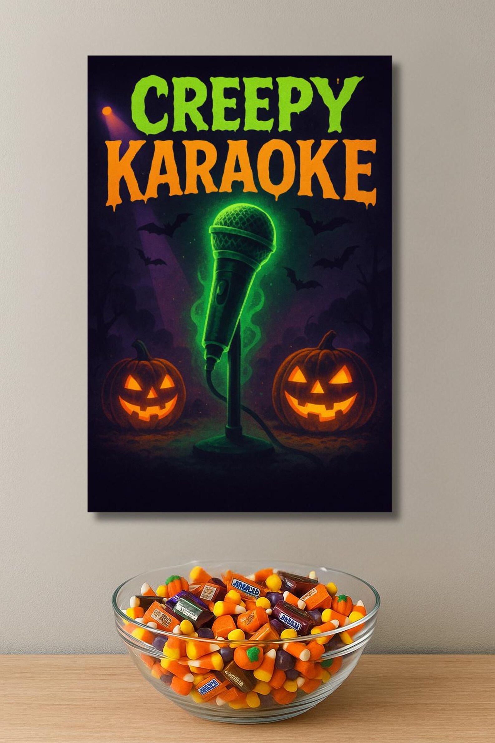 Creepy Karaoke Halloween Party Sign: Spooky Microphone Singing ...