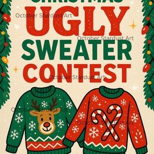 Christmas Ugly Sweater Contest Sign | Holiday Party Decoration | Printable Christmas Game Poster ...
