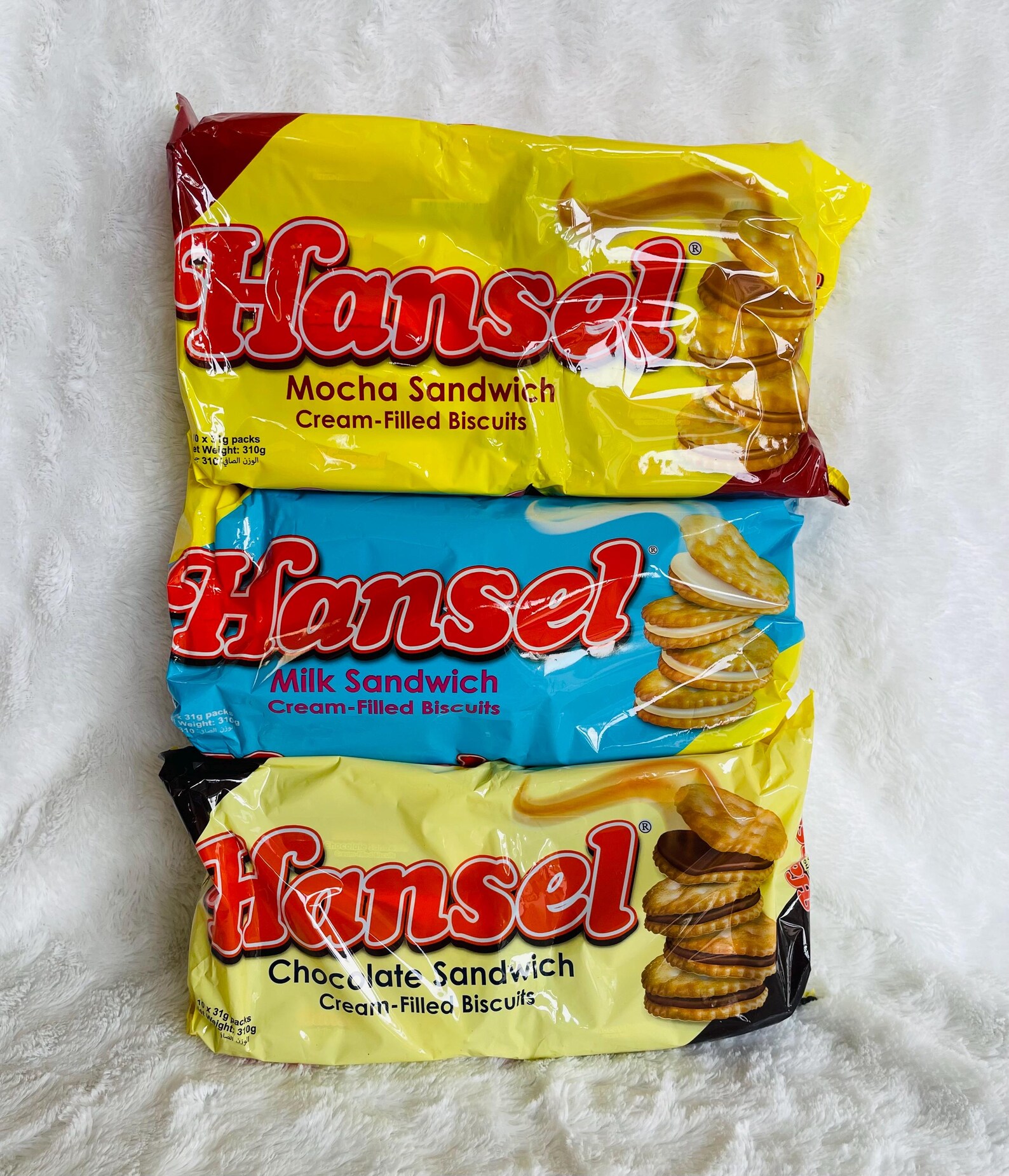 Hansel Sandwich Cream Filled Crackers in Mocha, Milk and Choco X 3 Bags ...