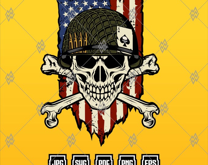 Army Skull in Helmet SVG: Military Skeleton Head Clipart (digital ...
