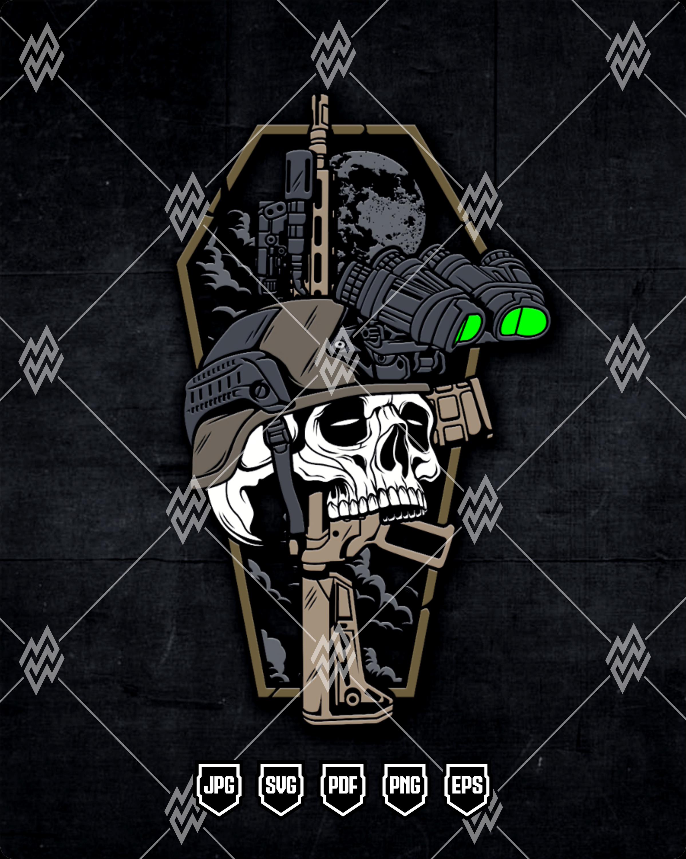 Skull Night Vision Helmet Design: Military Tactical Vector (digital ...