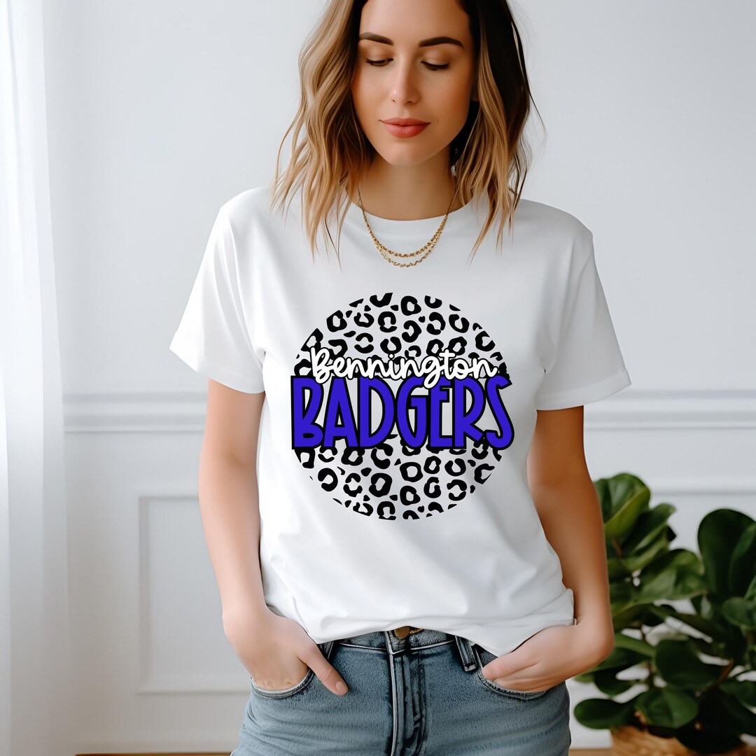 Bennington Badgers Leopard Print T-shirt - School Spirit Crew Neck Tee ...